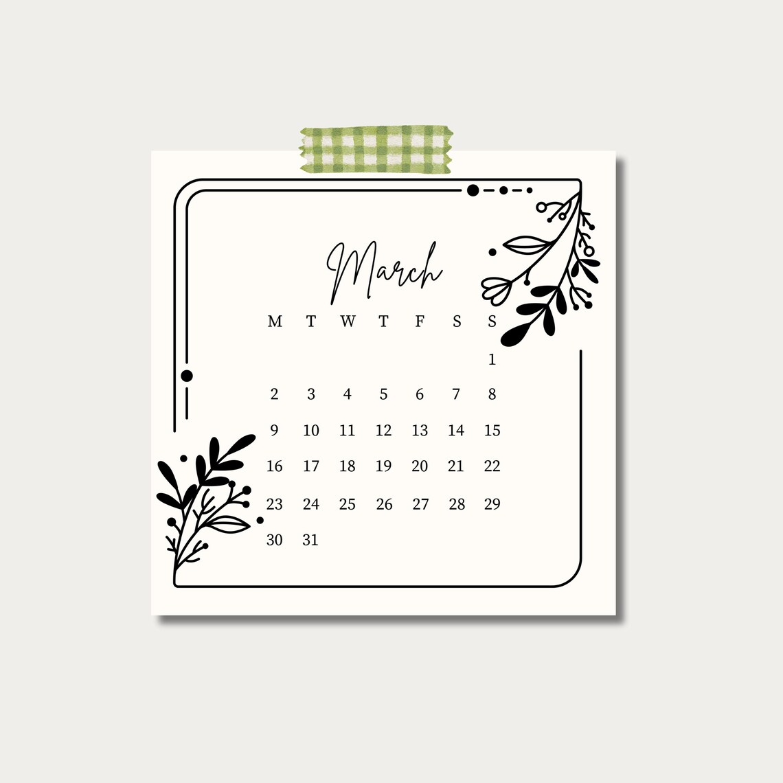 2026 Mini Calendar Cards: Floral Square Minimalist Monthly Printable ...