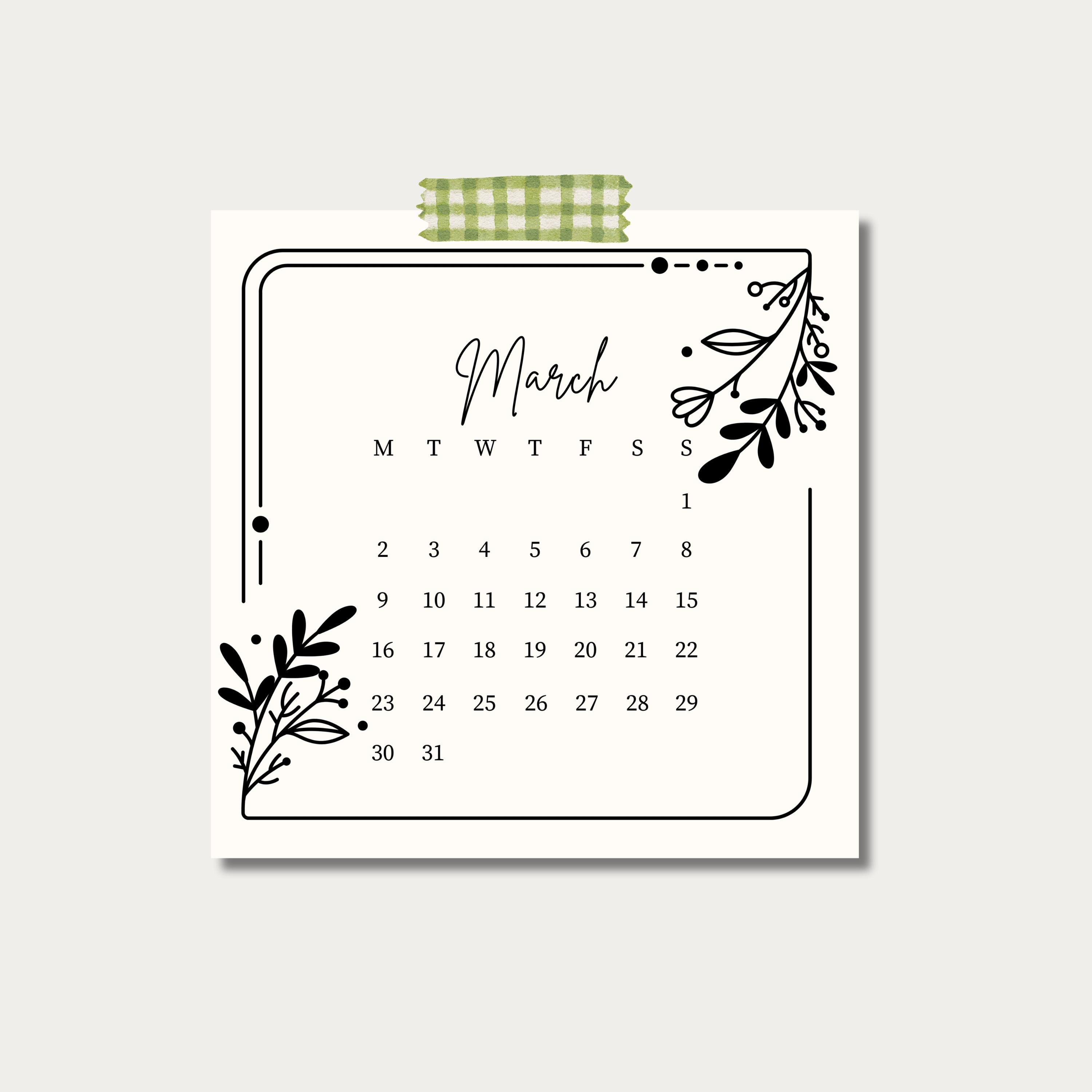 2026 Mini Calendar Cards: Floral Square Minimalist Monthly Printable ...