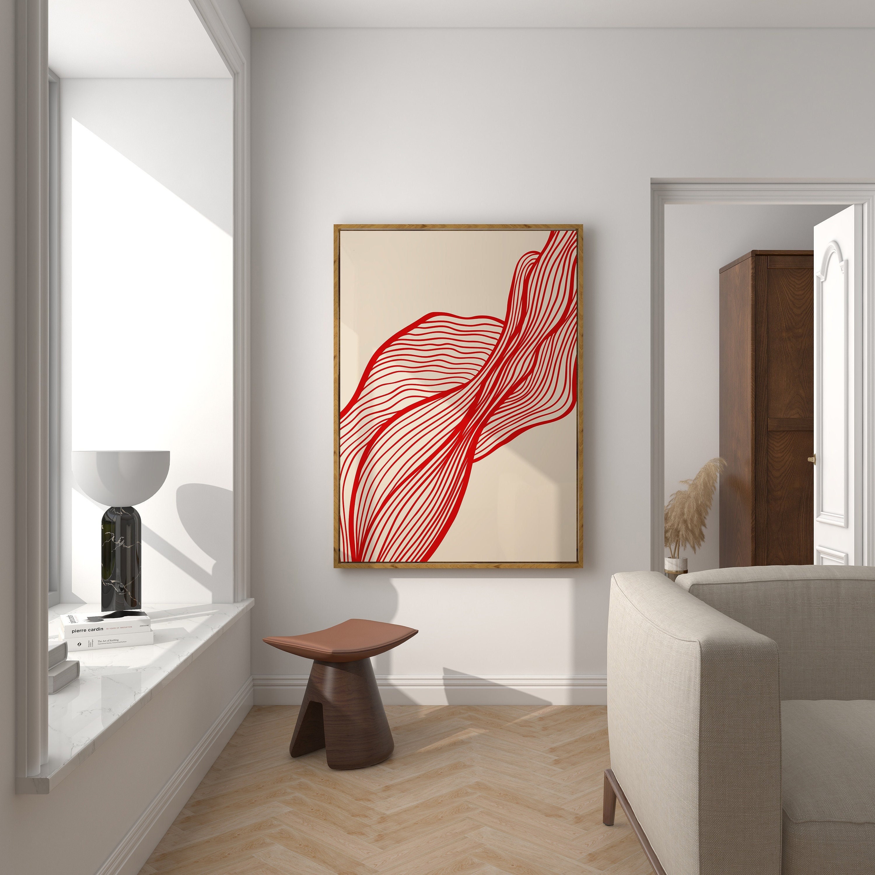 Abstract Red Line Printable Wall Art Large Size Minimalist - Etsy