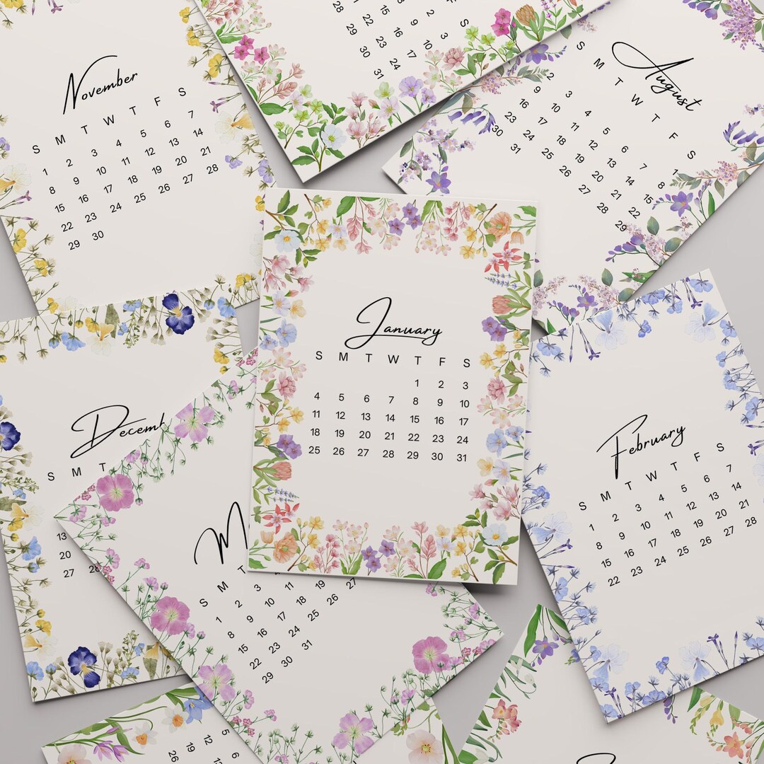 2026 Mini Calendar Cards: Floral Monthly Printable Calendar Set (PDF ...