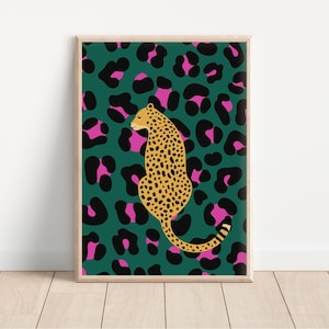 Cheetah Printable Wall Art, Leopard Print, Pink Green Animal Print ...
