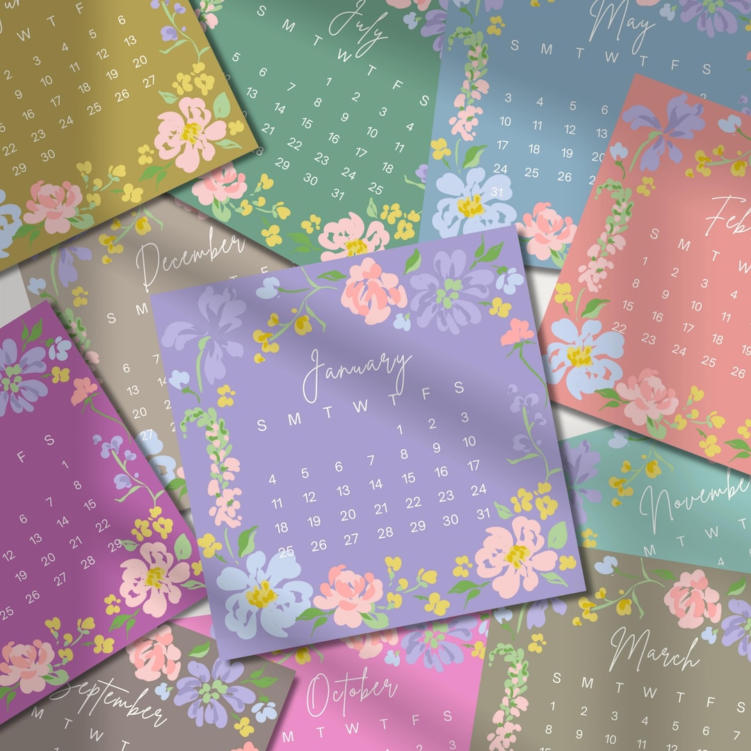 2026 Mini Calendar Cards: Floral Pastel Square Monthly Printable ...