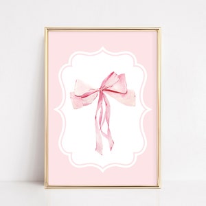 Preppy Pink Coquette Bow Printable Wall Art, Pink Bow Print, Trendy Art ...