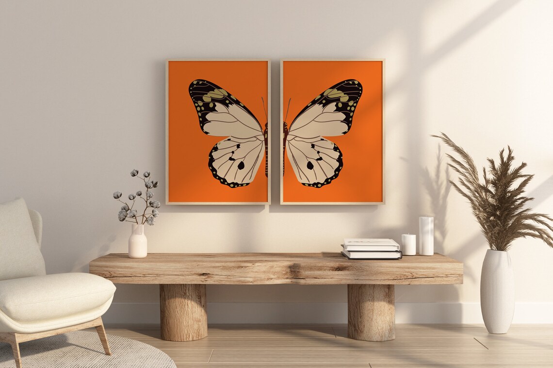 Butterfly Printable Wall Art Set of 2 Split Butterfly Art - Etsy