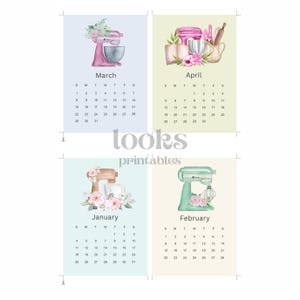 2026 Printable Kitchen Calendar Cards: Monthly Cute Pastel Desk ...