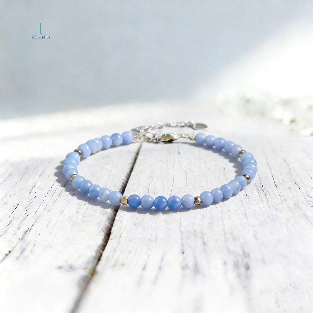 Dainty Blue Lace Agate Crystal Healing Bracelet: Natural Minimalist ...