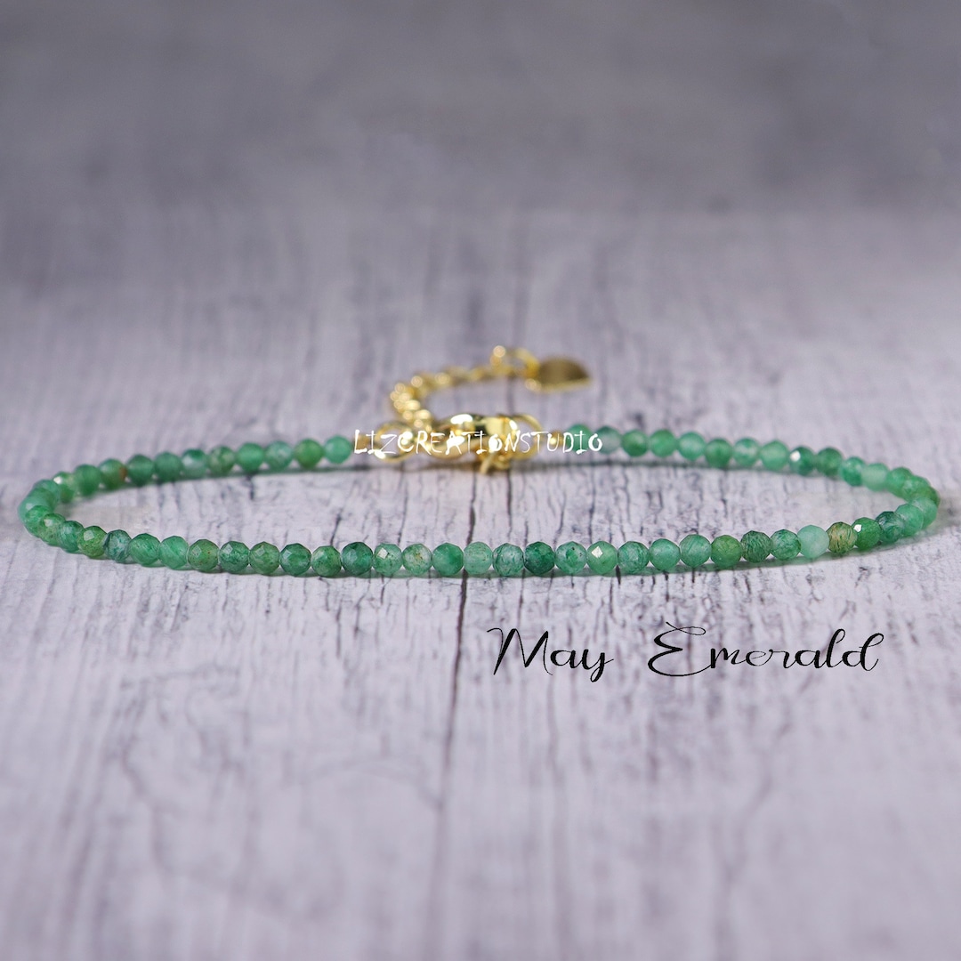 Minimalist Emerald Bracelet -natural Stone Dainty Bracelet- Emerald ...