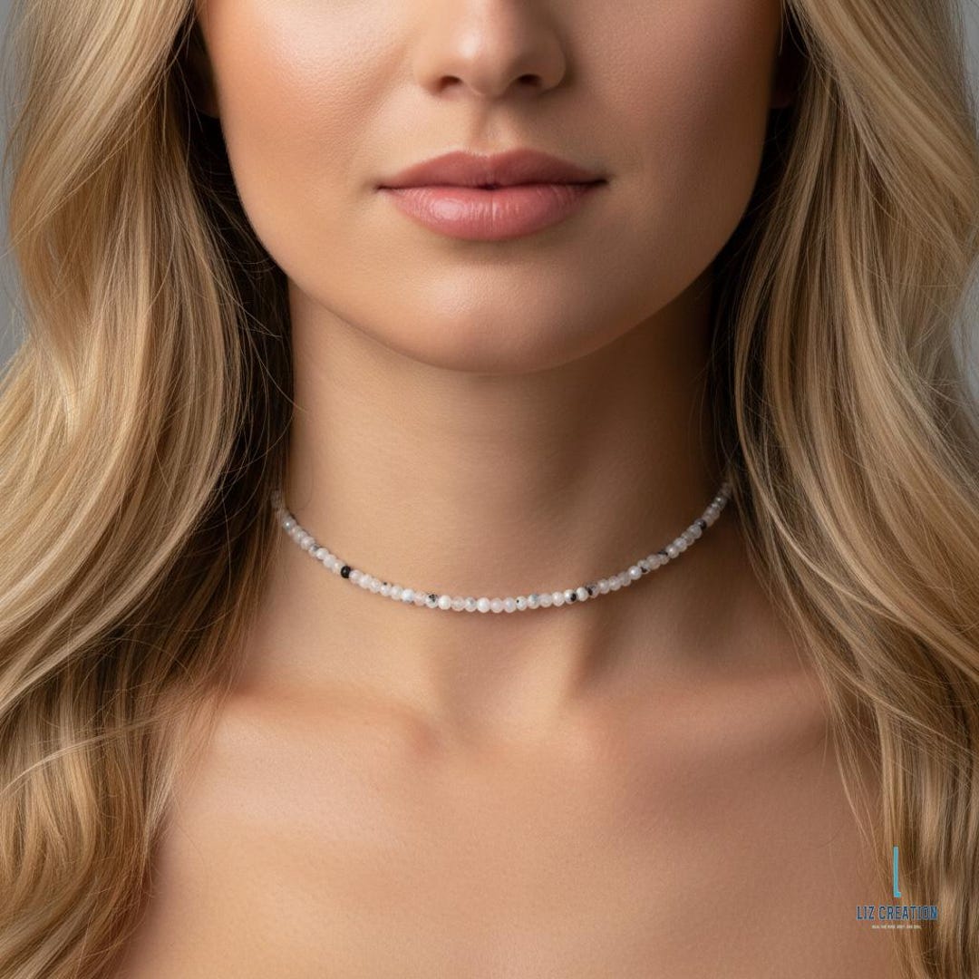 Dainty Rainbow Moonstone Choker, Blue Flash Moonstone Necklace, New ...