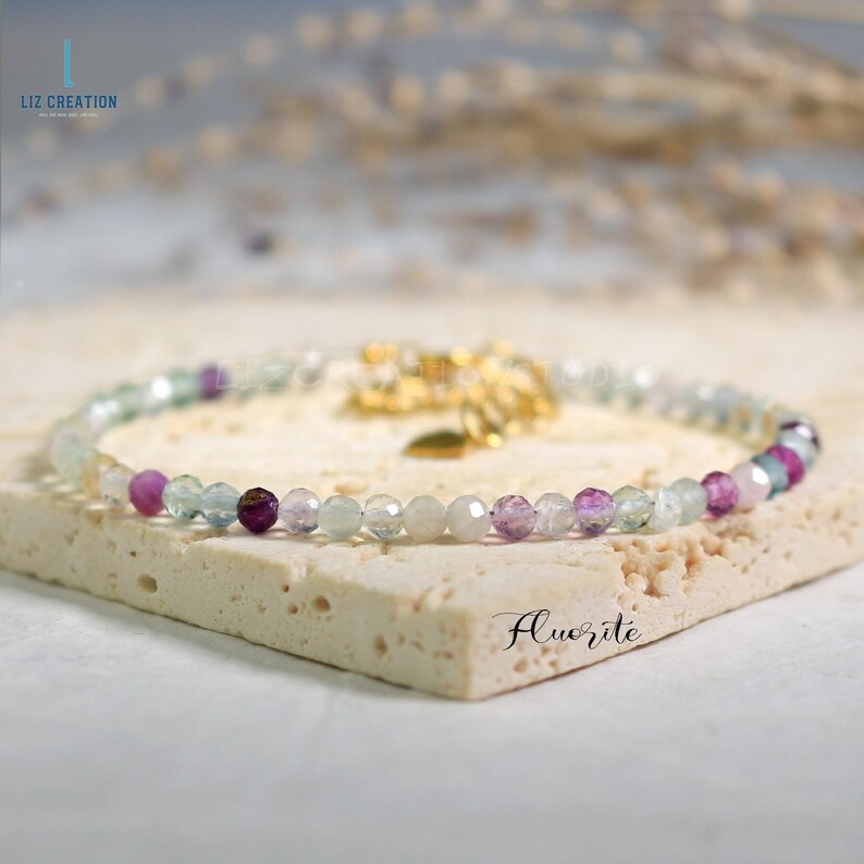 Minimalist Rainbow Fluorite Beaded Anklet – Natural Stone, Dainty ...