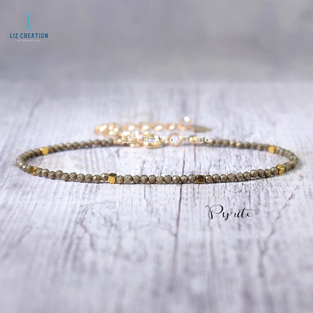 Delicate Pyrite Bracelet- Natural Pyrite Stone Dainty Bracelet- Healing ...
