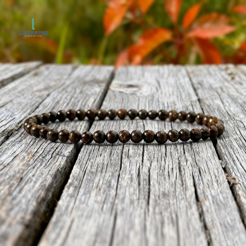 4mm Dainty Bronzite Bracelet • Minimalist Natural Brown Gemstone ...