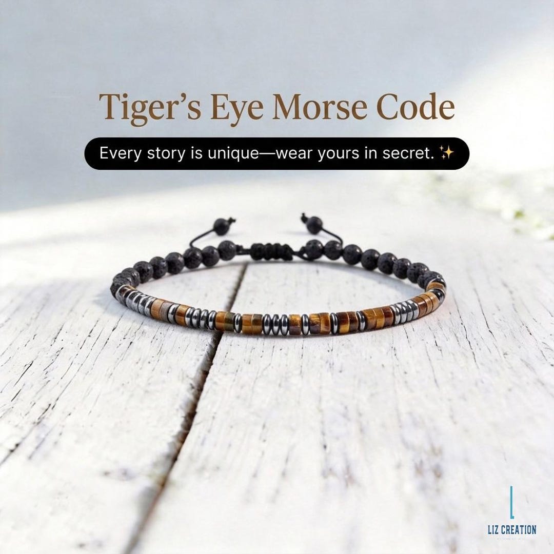 Morse Code Bracelet- Natural Black Onyx Tiger Eye Lava Stone ...