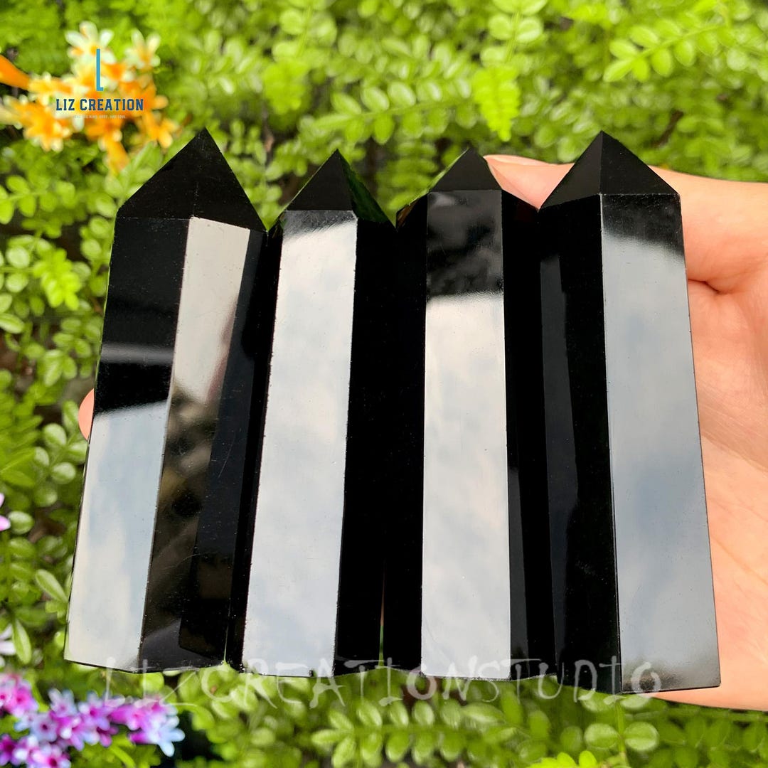 Natural Obsidian Gemstone Tower Point- Healing Crystal Obelisk Wand ...
