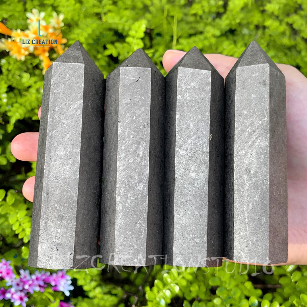 SHUNGITE Point Tower, Spiritual Protection Crystal Quartz Healing Obelisk Mineral Specimen Home ...