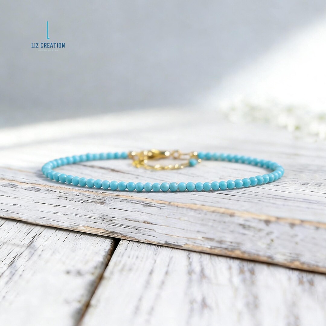 Minimalist Turquoise Crystal Bracelet, Dainty Blue Gemstone Bracelet ...