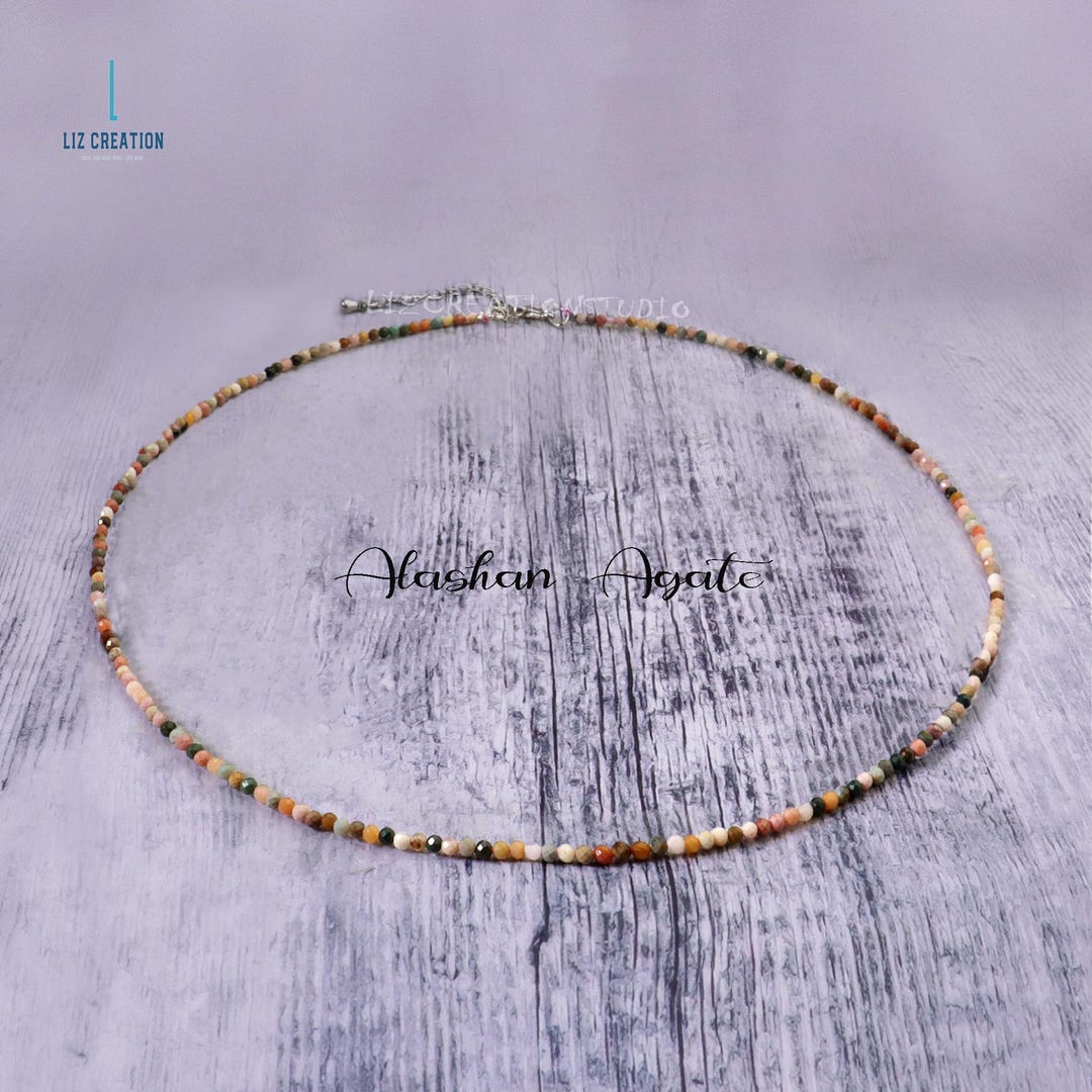 Alashan Agate Choker Necklace, Alashan Agate Crystal Beaded Dainty ...