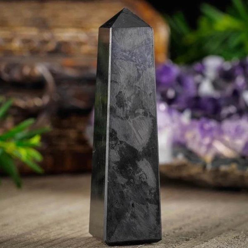 Shungite Point Tower, Natural Gemstone Obelisk Wand, Healing Crystal ...