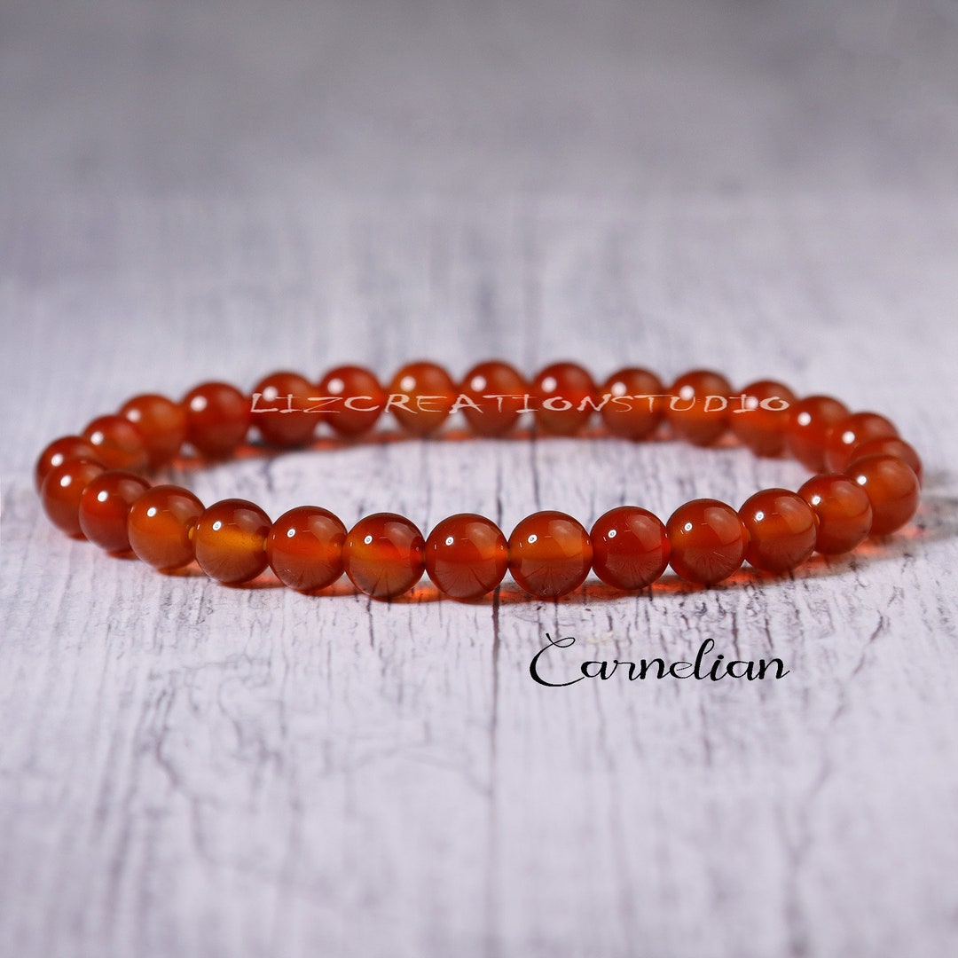 Carnelian Beaded Bracelet- Natural Carnelian Stone Stretch Bracelet ...