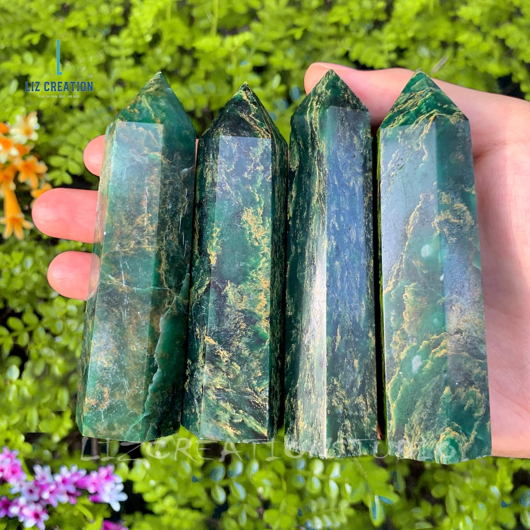 Emerald Crystal Tower Point, Natural Stone Obelisk Wand, Heart Chakra ...