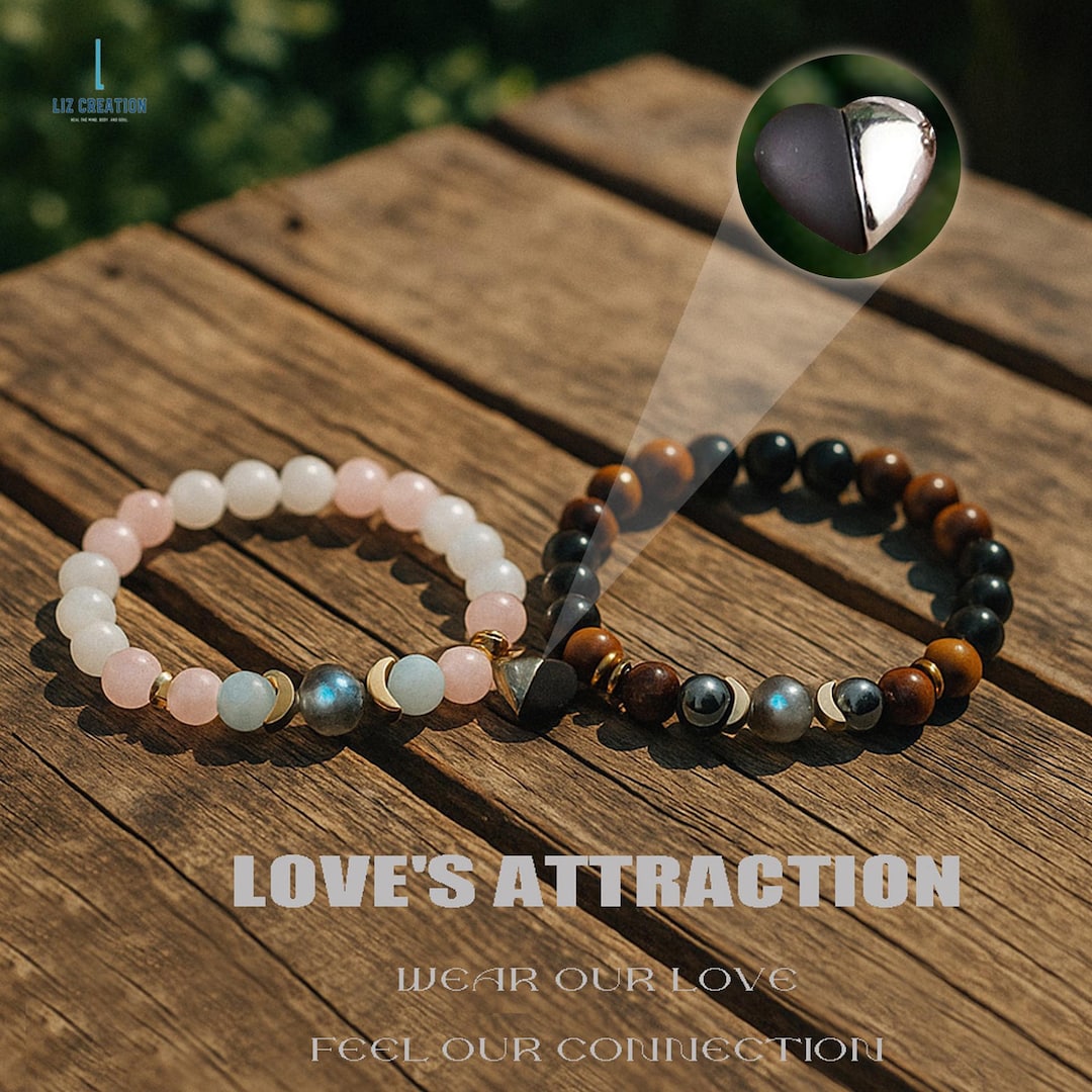 MAGNETIC Heart Crystal Bracelets for Couples, Matching Bracelet Set ...