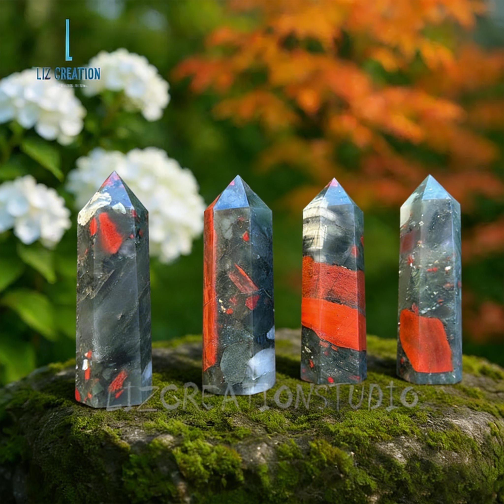 Natural Bloodstone Crystal Tower Point, Mineral Specimens Obelisk Wand ...