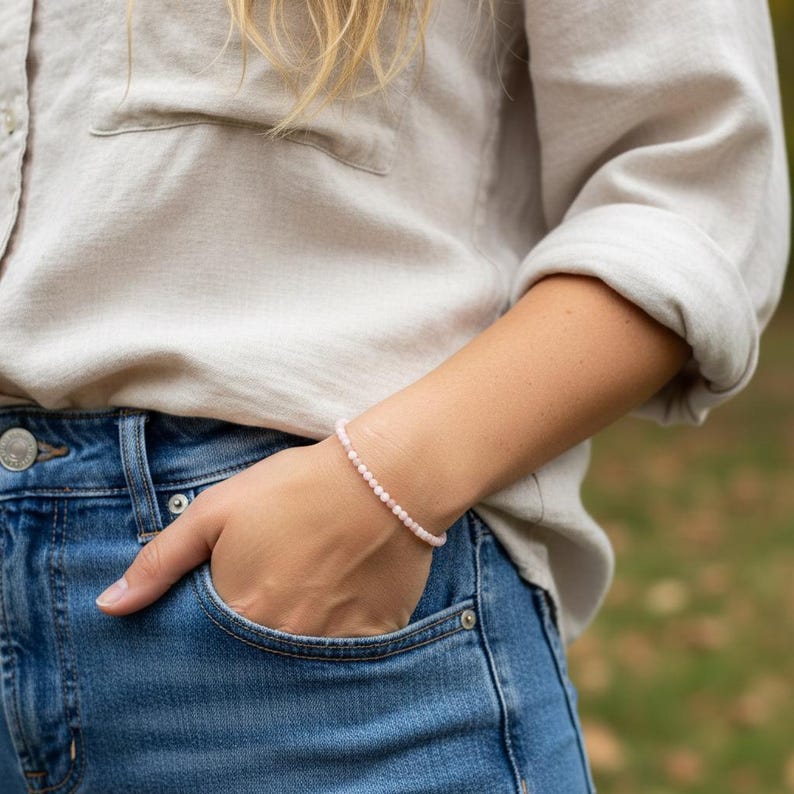 Dainty Pink Opal Crystal Healing Bracelet, Natural Minimalist Gemstone ...
