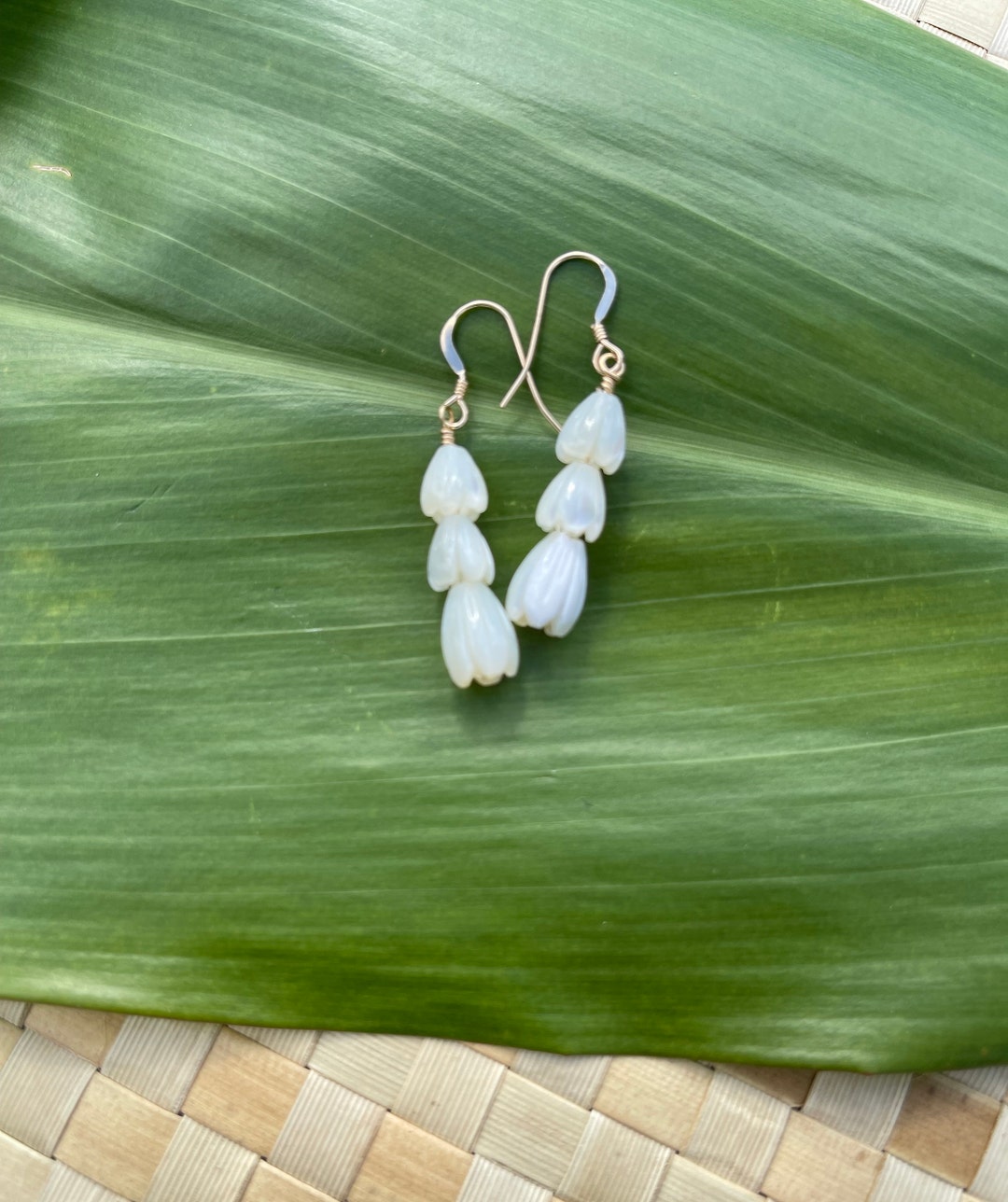 Triple Mother of Pearl Pikake Flower Charm With Gold Filled French Wire ...