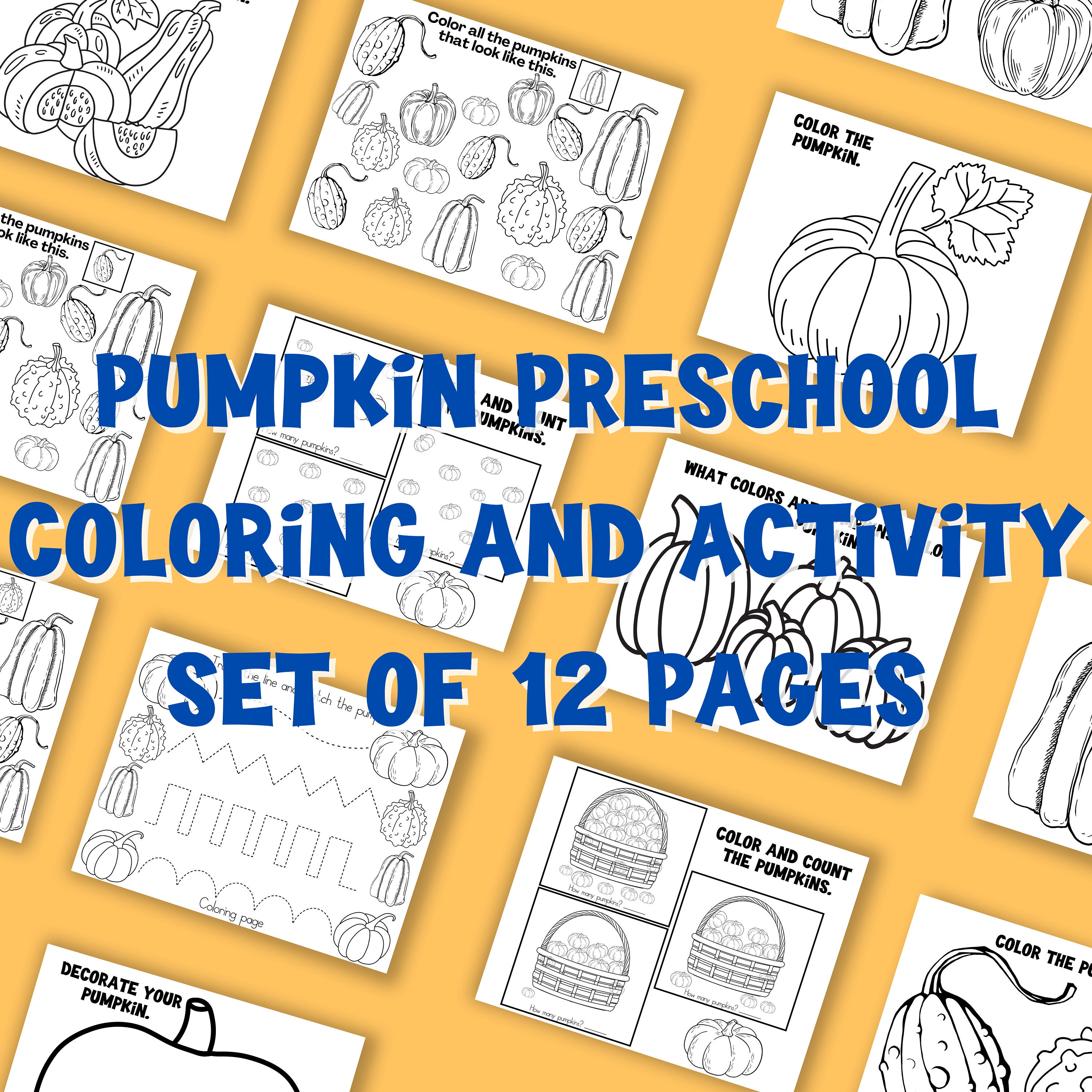 Pumpkin Printable Coloring and Activity Sheet Set of 12 - Etsy