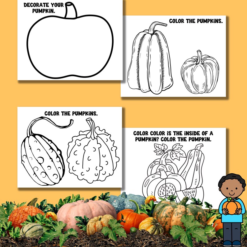 Pumpkin Printable Coloring and Activity Sheet, Set of 12, Preschoolers ...