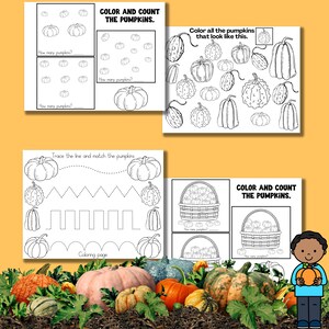 Pumpkin Printable Coloring and Activity Sheet, Set of 12, Preschoolers ...