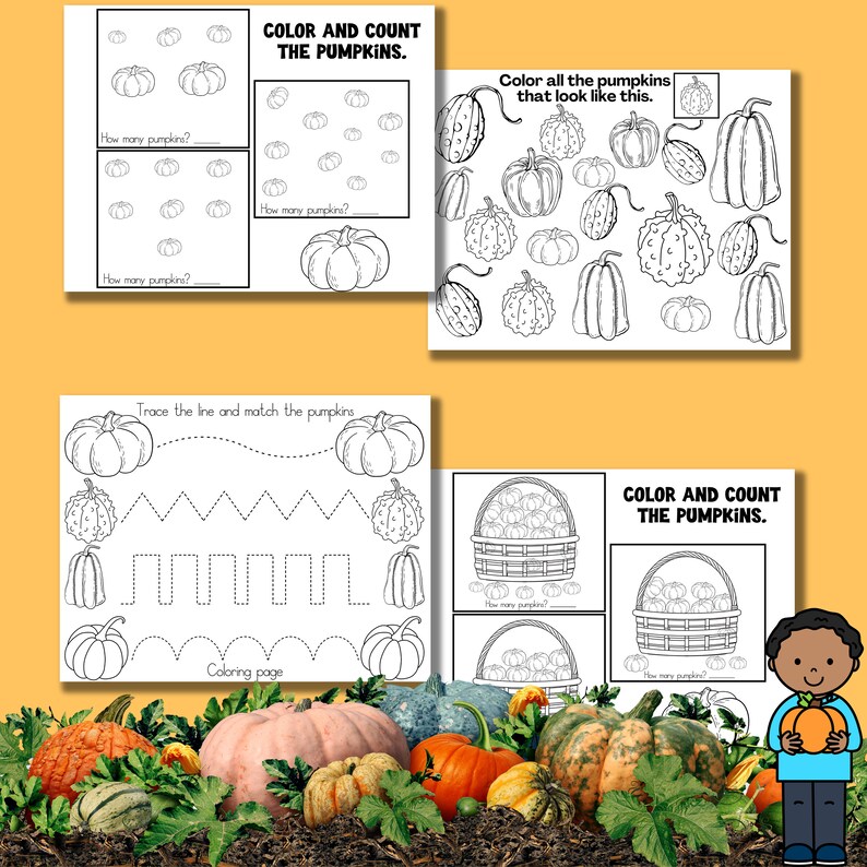 Pumpkin Printable Coloring and Activity Sheet Set of 12 - Etsy