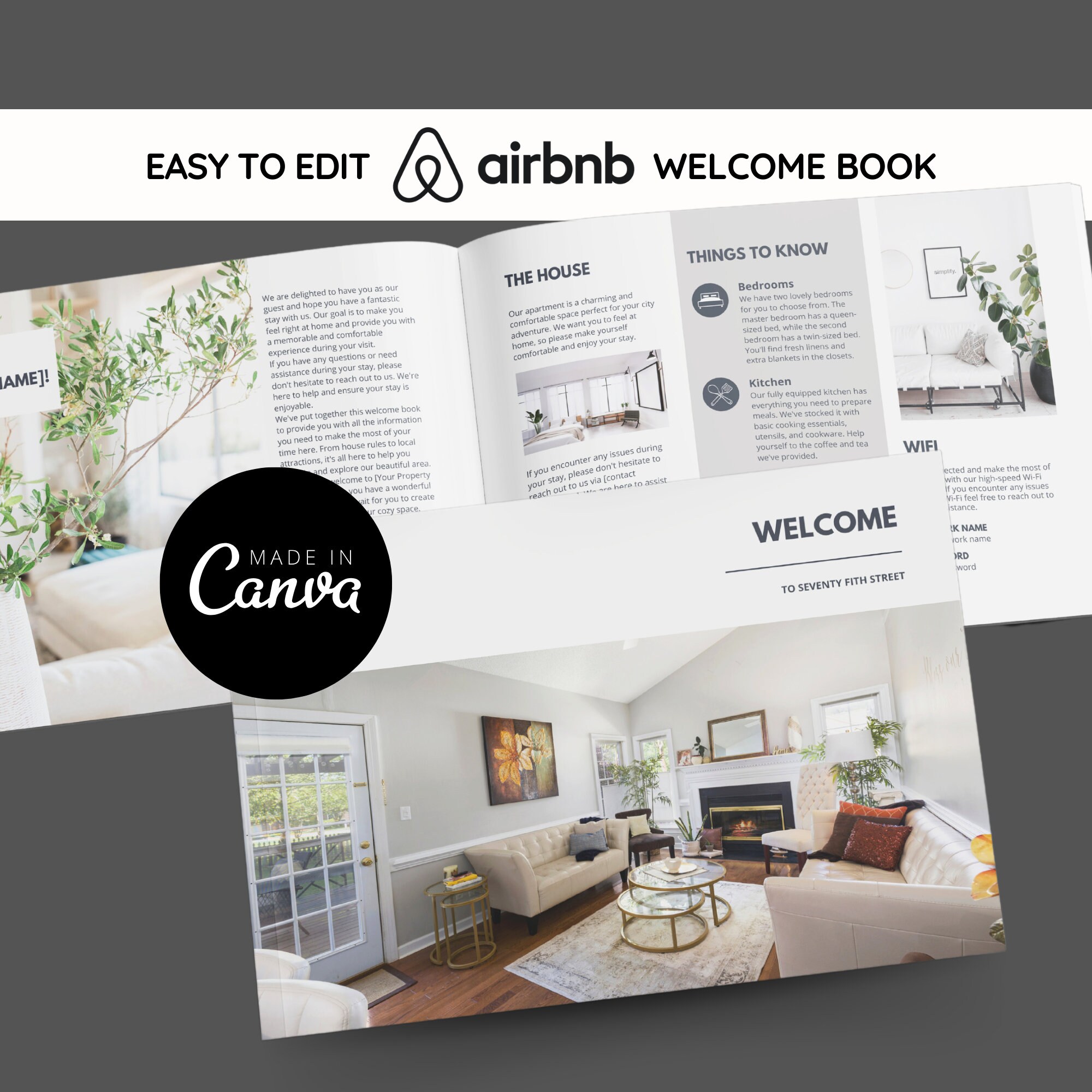 Airbnb Welcome Book Template, Canva Template, Modern Apartment, Airbnb ...
