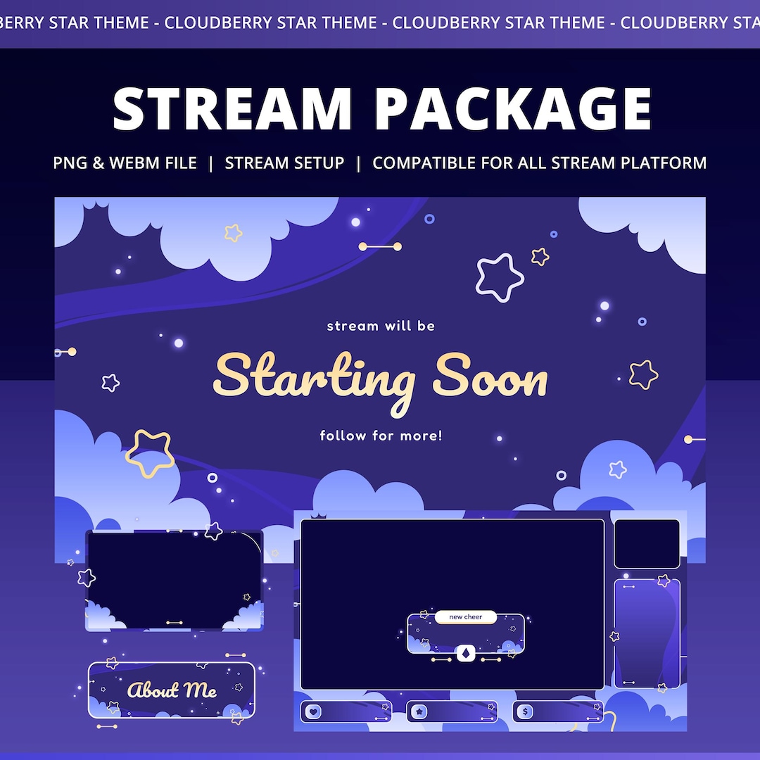 Cloudberry Star Animated Stream Overlay Pack for Twitch Kick Youtube – Dreamy Aesthetic With ...