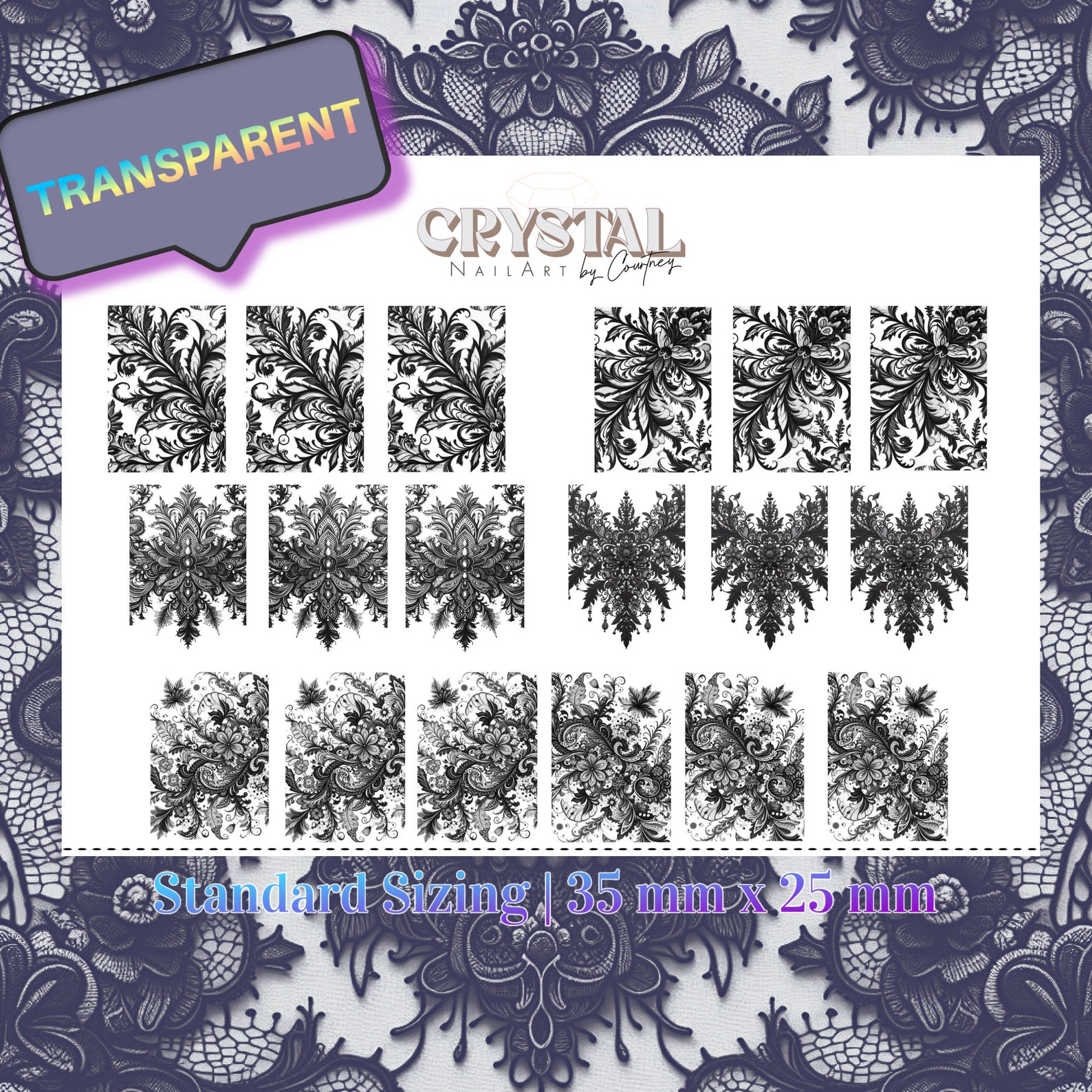 Black Lace, Lacelike, Floral, Transparent, Clear, | Waterslide, Nail ...
