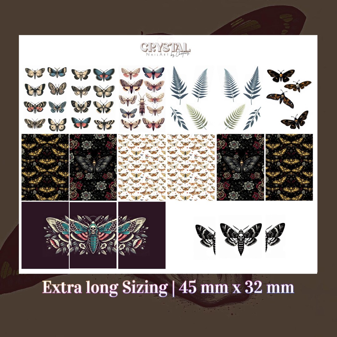 Death Moth, Moths, Butterfly, Fern Plants Waterslide Nail Decals - Etsy
