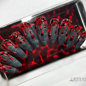 Dripping Blood Crystal Press-on Nails – Bloody Cuticle Design ...