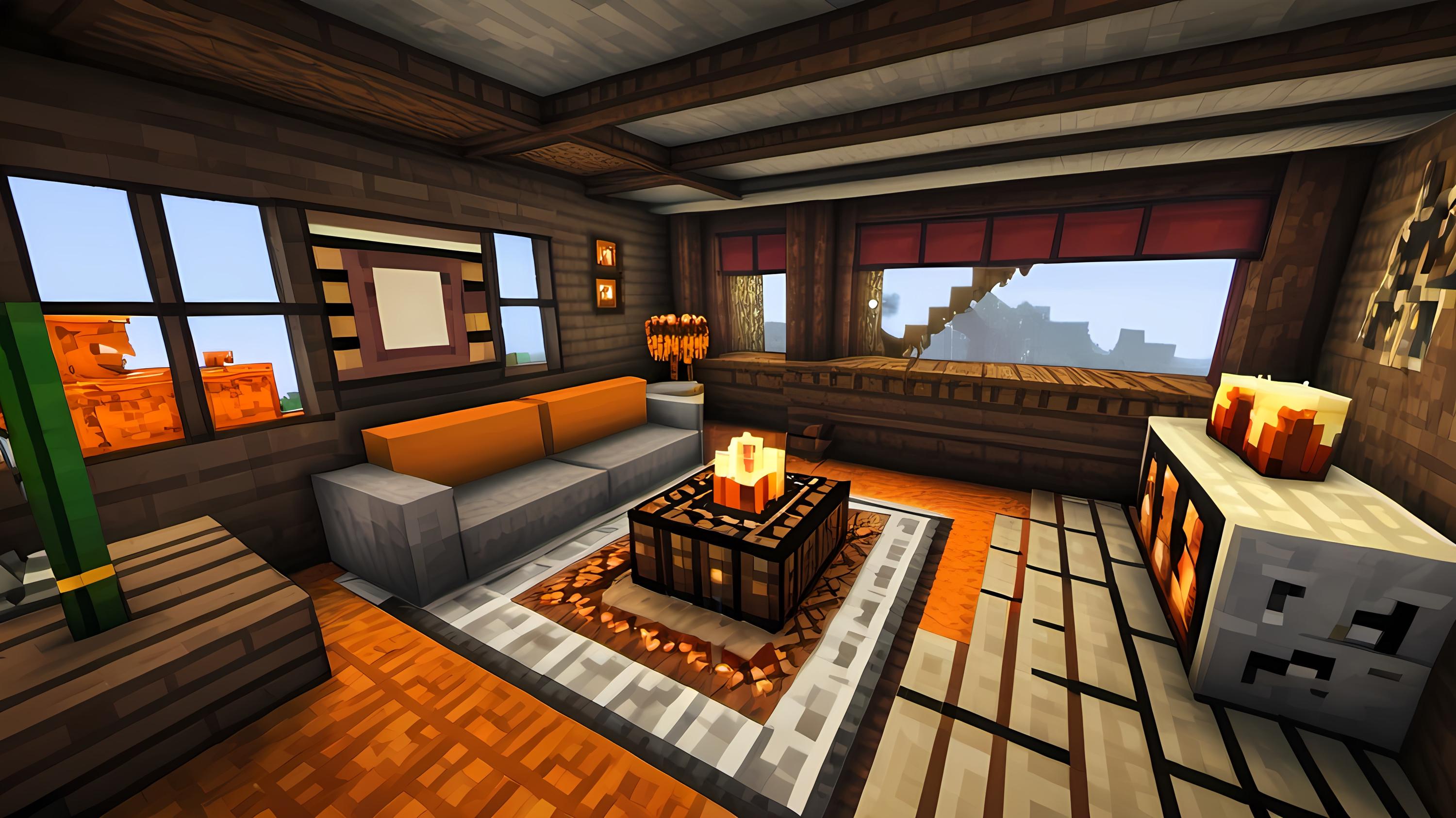 Cozy Orange Autumn Living Room - 4K Pixel Halloween Background, Voxel ...