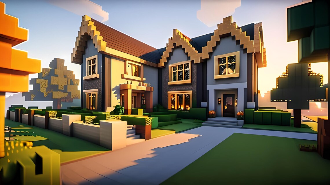 Rustic Pixel Mansion During Golden Hour - 4K HD Voxel Background,mine ...