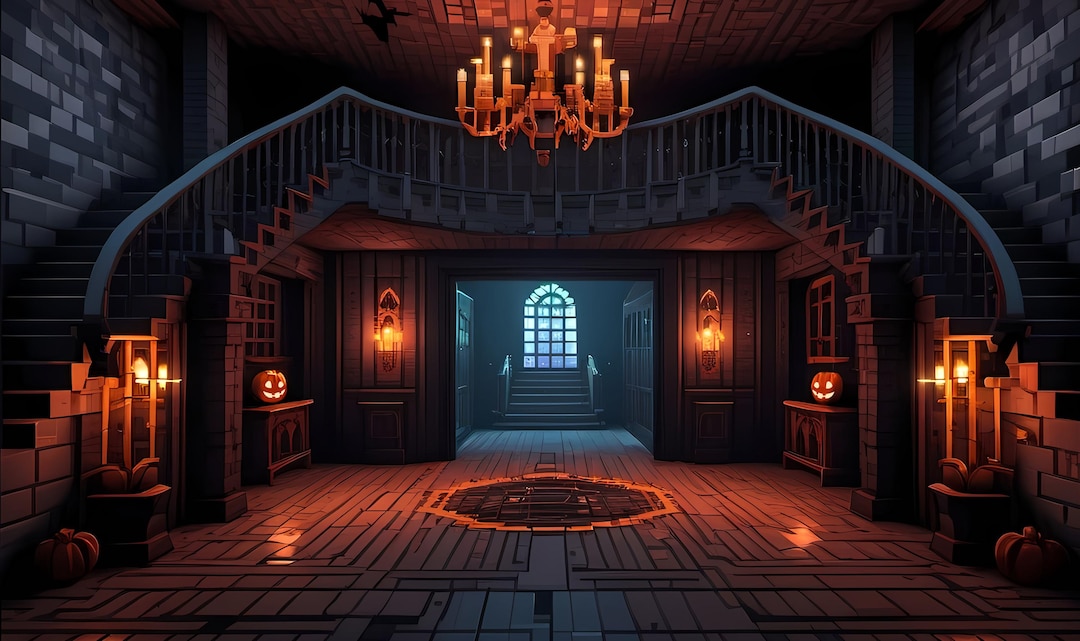 Halloween Cellar Pixel Mansion Spooky Desktop Background, Gaming ...