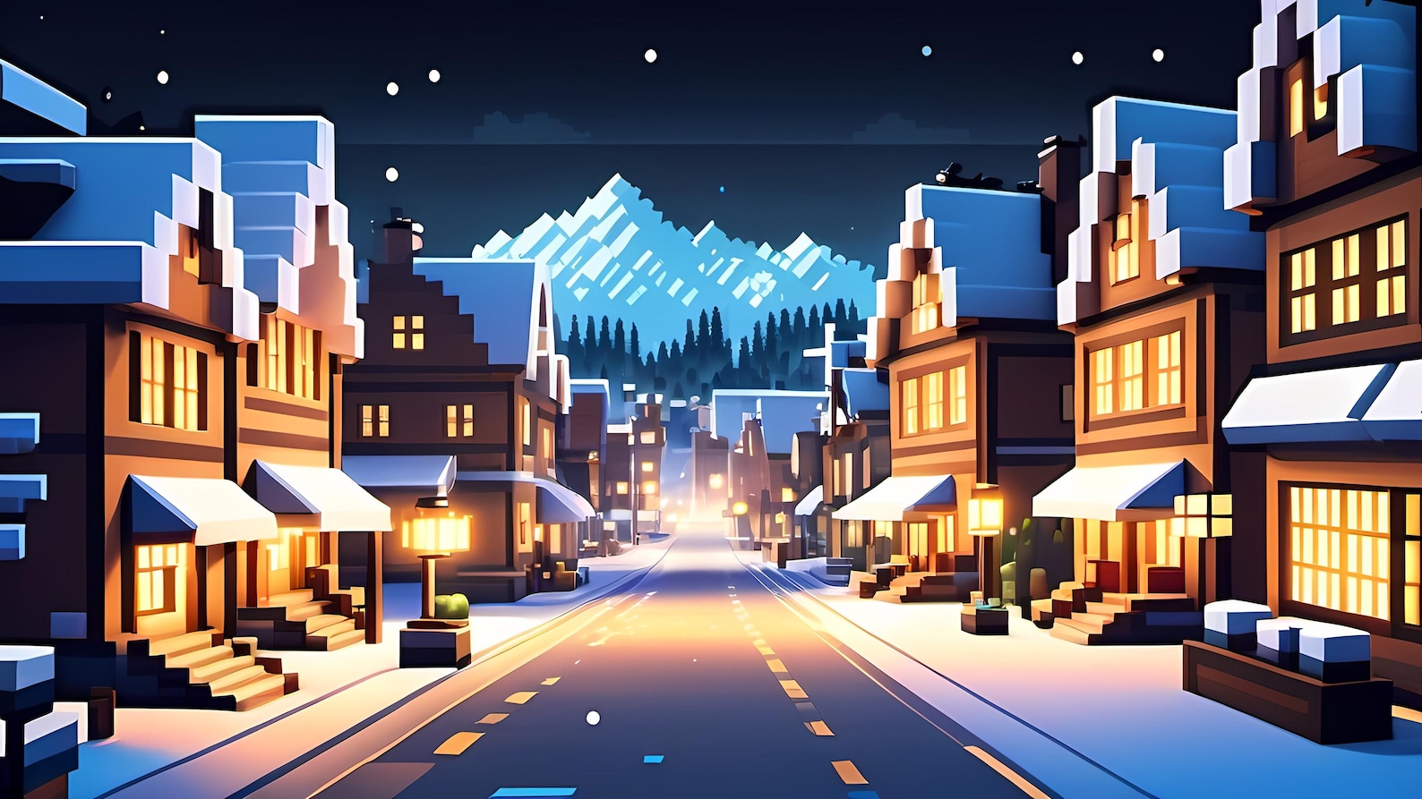Cozy Snowy Town at Night - Pixel Winter Snow Background, Gaming ...