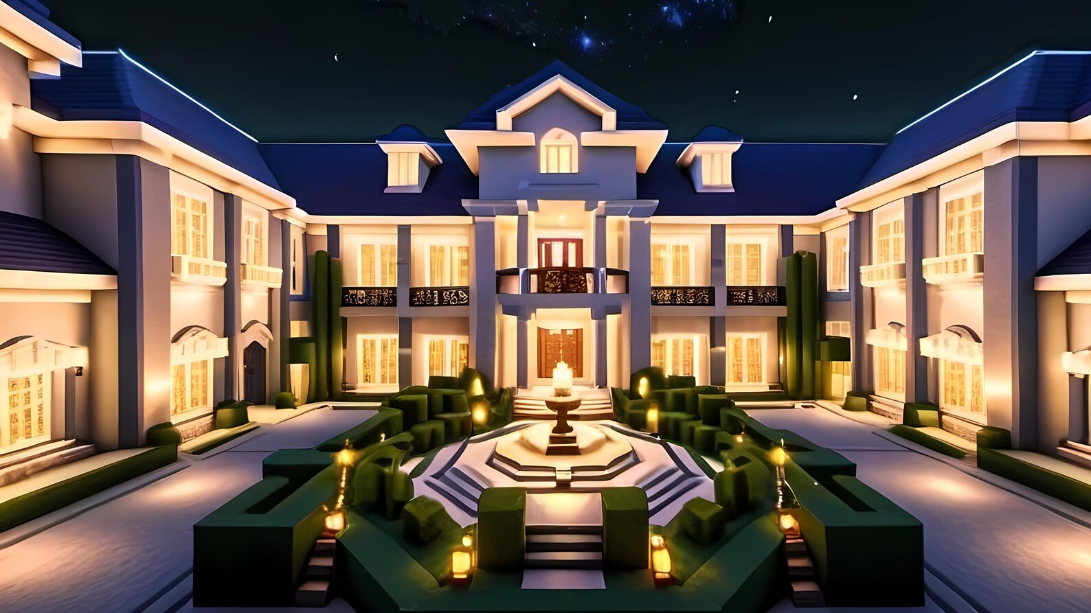 Pixel Mansion Courtyard With a View of the Stars - 4K HD Background ...