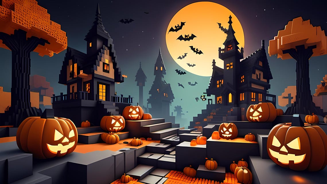 Halloween Spooky Pixel Town Cityscape Background, Gaming Wallpaper for ...