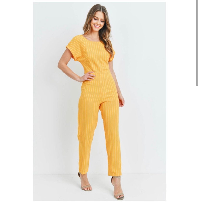Yellow Jumpsuit, Yellow Jumpsuit for Women, Yellow Pinstriped Outfit ...