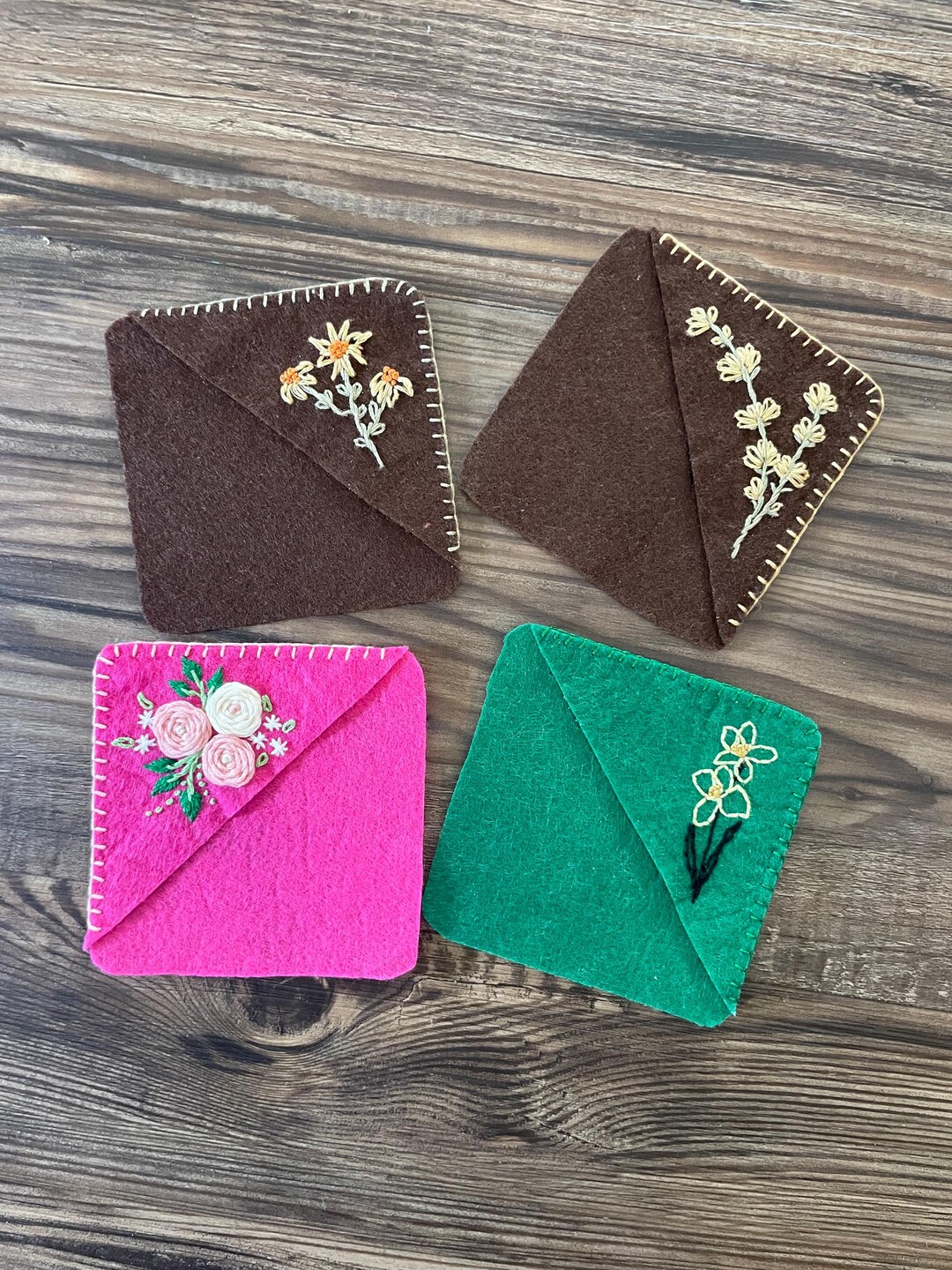 Handmade, Hand Embroidered, Felt, Corner Book Markers. Floral Themed ...