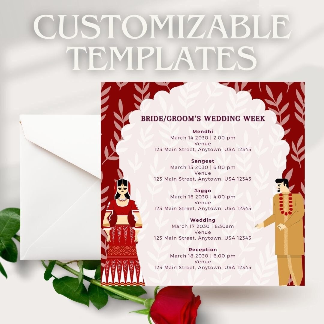 Indian Wedding Week Invitation Wedding Itinerary Instant Download ...
