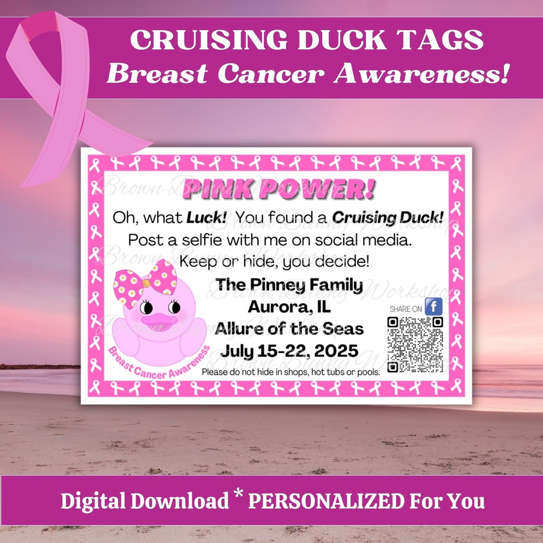 Breast Cancer Awareness Cruise Duck Tags, Rubber Duck Tags, Custom ...