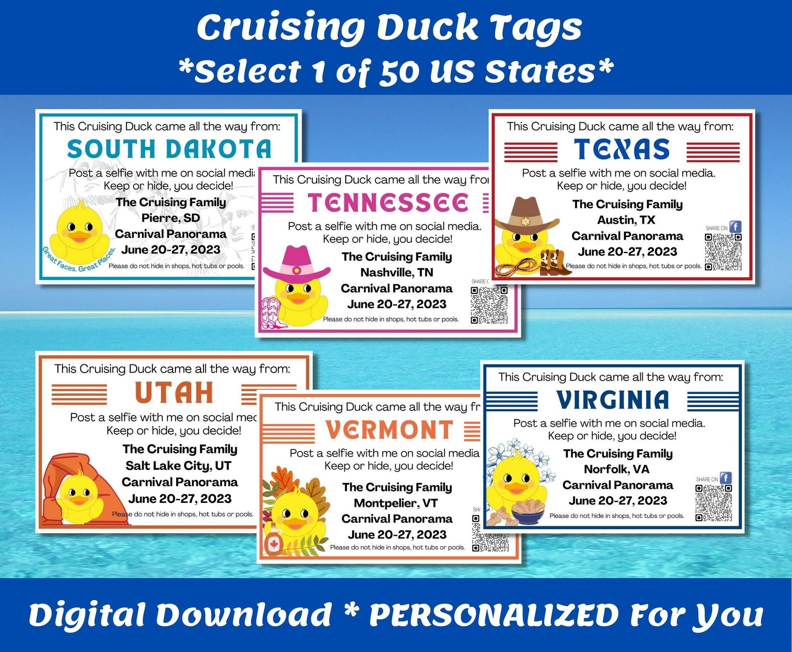 Custom Cruising Duck Tags, US State Duck Tags, Personalized Cruising ...