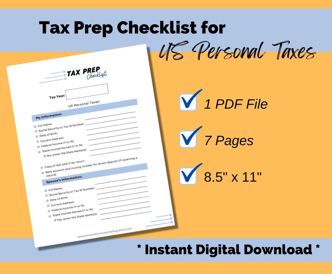 Tax Preparation Checklist for US Personal Income Taxes, Tax Document ...