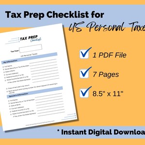 Tax Preparation Checklist for US Personal Income Taxes, Tax Document ...