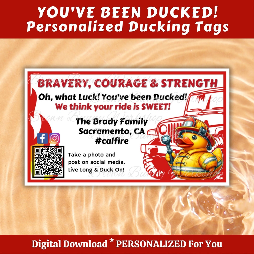 Youve Been Ducked Printable Ducking Tags, Firefighter Duck Duck Tags ...